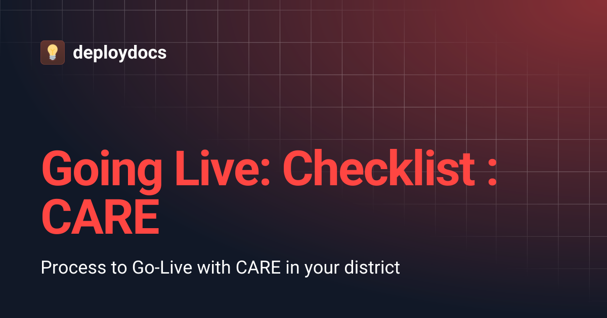 Going Live: Checklist : CARE | deploydocs